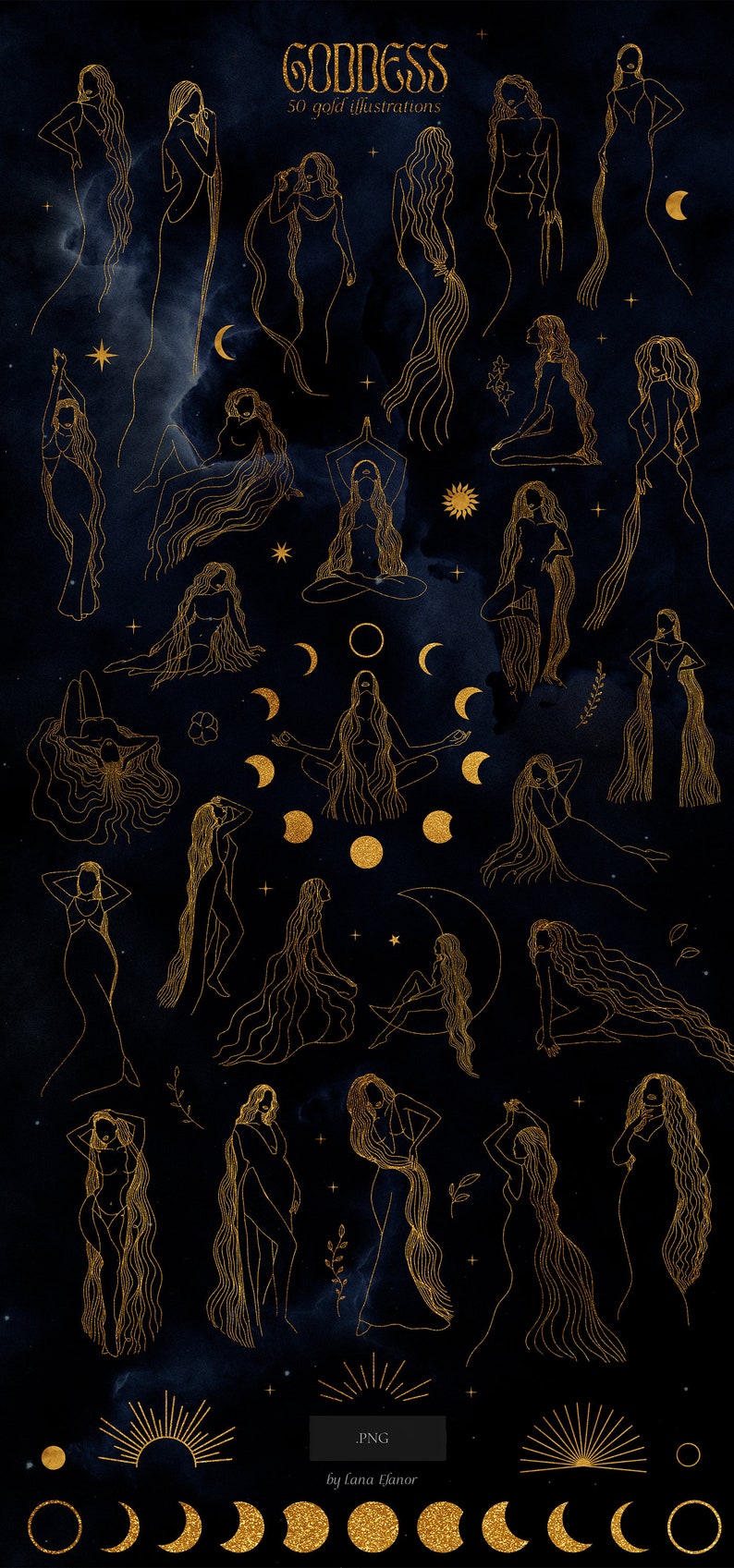 GODDESS line art women set Magic women set Celestial Moon | Etsy