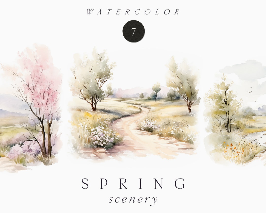 Watercolor Spring Clipart Png - Spring Scenery Clipart - Spring ...