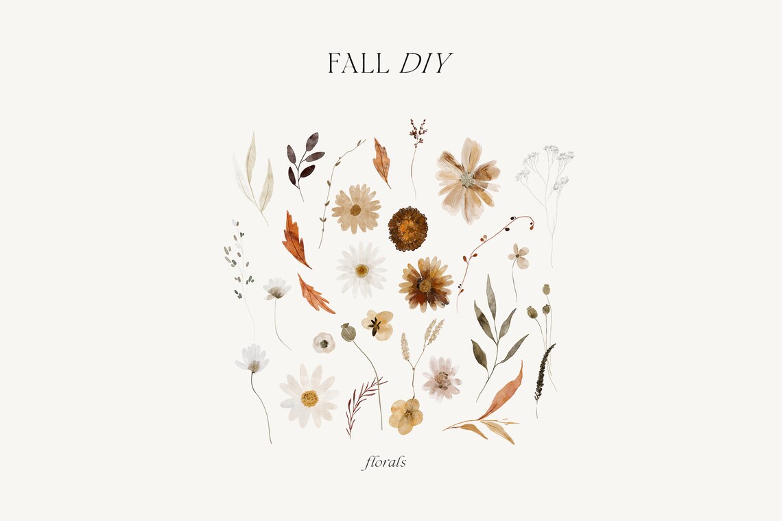 Fall Watercolor Floral Clipart Autumn Watercolor Flowers Set - Etsy