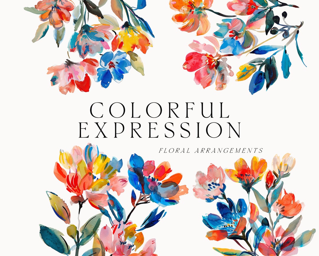 Abstract Watercolor Flowers Clipart - Colorful Expression Flowers Png ...