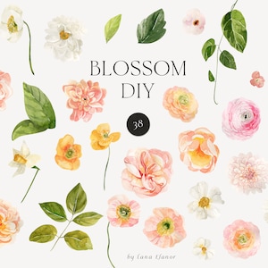 BLOSSOM Watercolor Floral Clipart - Bright Watercolor Flowers Png ...
