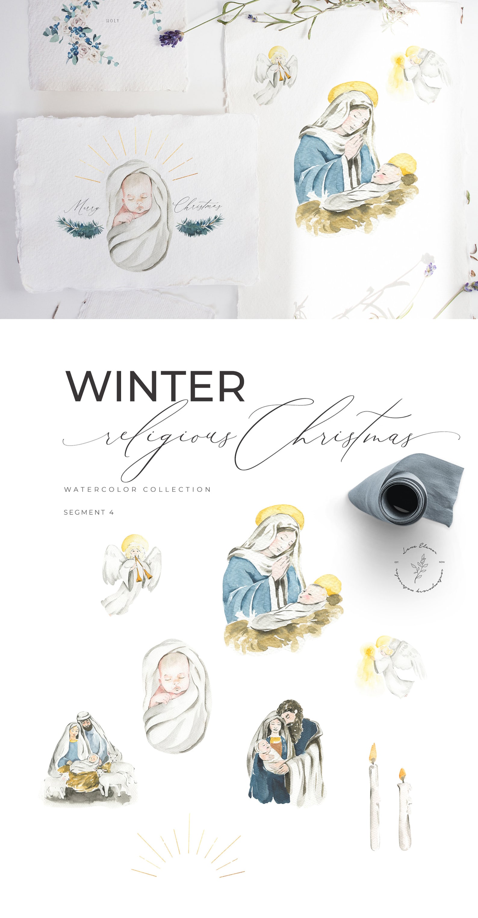 Religious Christmas Clipart Christmas Scenes Watercolor - Etsy