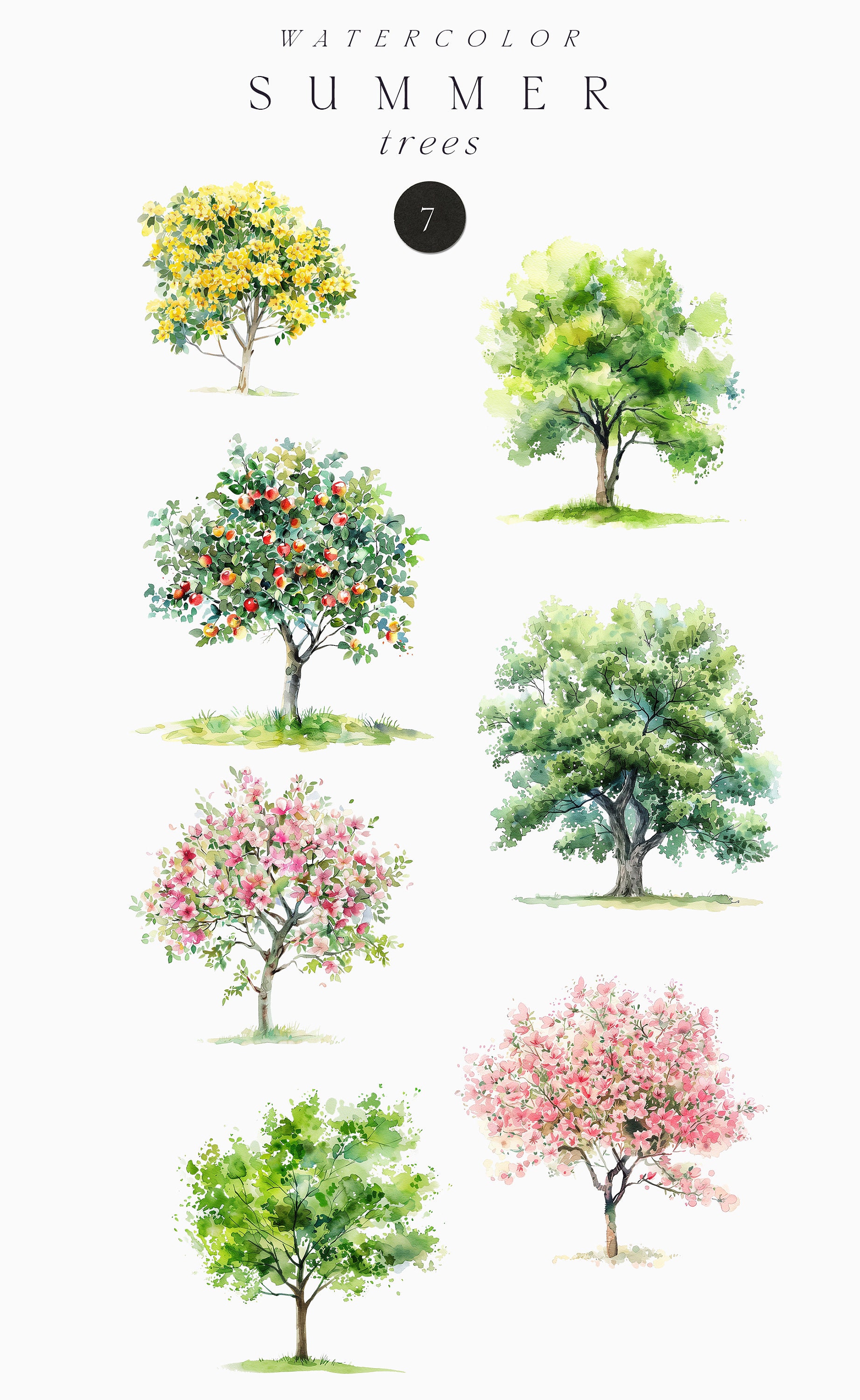 Watercolor Trees Clipart Png - Watercolor Summer Clipart - Blooming ...