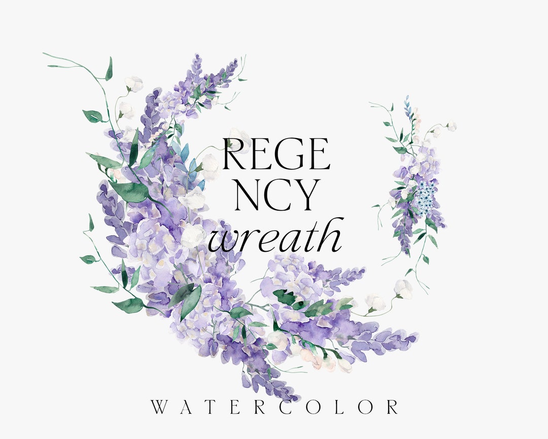 Watercolor Floral Wreath Regency Wisteria Frame Clipart Romantic ...