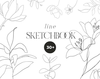 Floral Line Art Line Art Clipart Fine Art Flower Botanical - Etsy