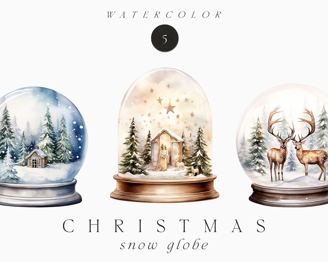Watercolor Christmas Clipart - Christmas Snow Globe Clipart - Christmas ...