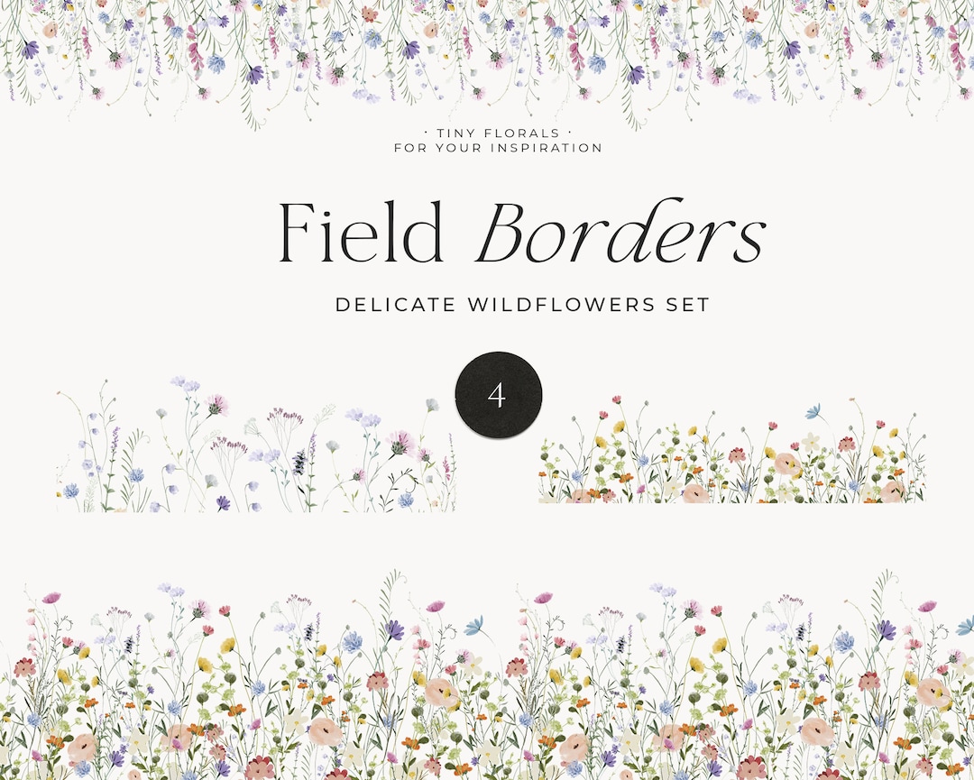 Watercolor Floral Clipart - Wildflowers Border Set - Floral Borders ...