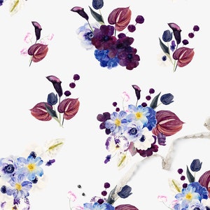 COBALT Watercolor Floral Clipart - Floral Png - Watercolor Flowers ...