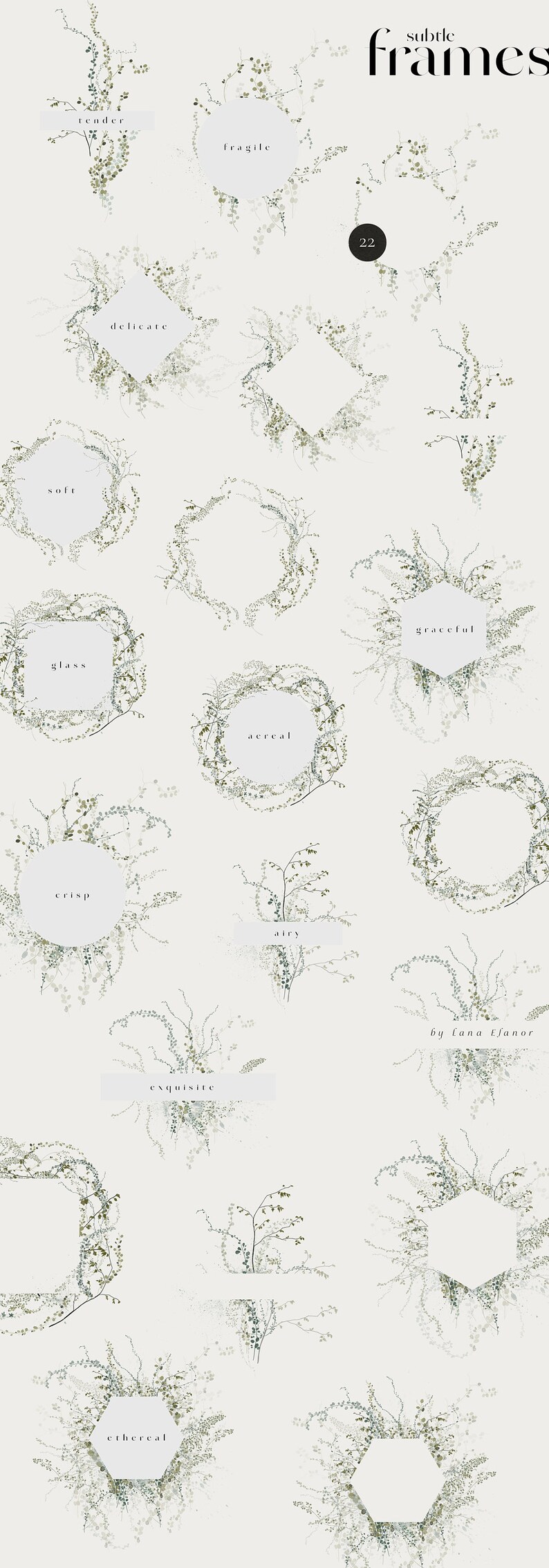 Greenery Watercolor Set - Subtle Greenery Clipart Fragile Airy Foliage ...