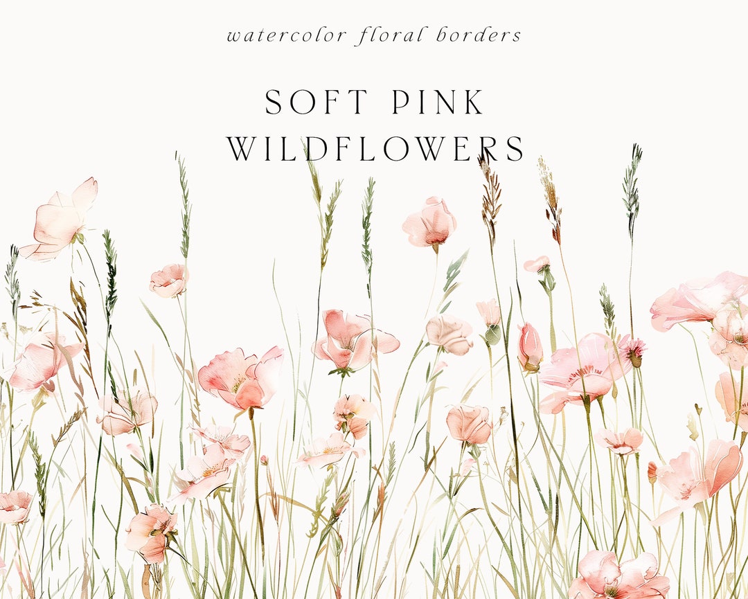 Watercolor Wildflowers Clipart - Light Pink Wildflowers Borders ...