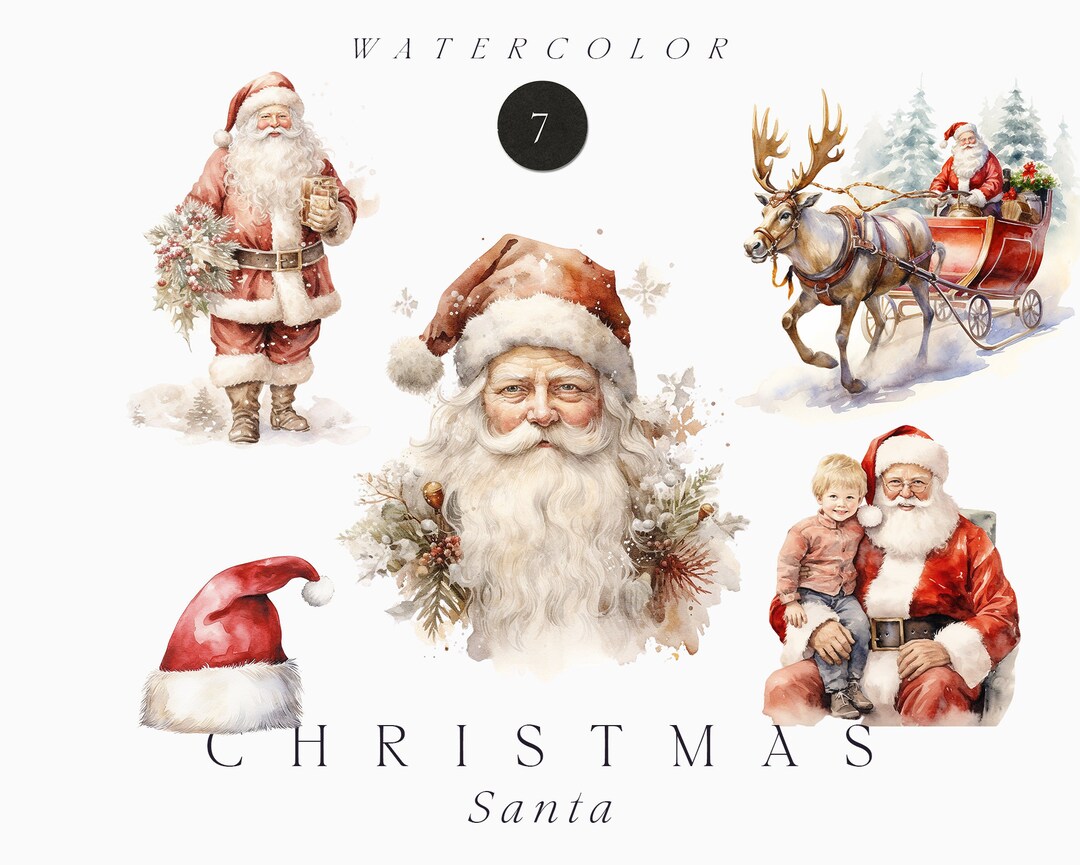 Watercolor Christmas Clipart - Watercolor Santa Clipart PNG - Santa ...