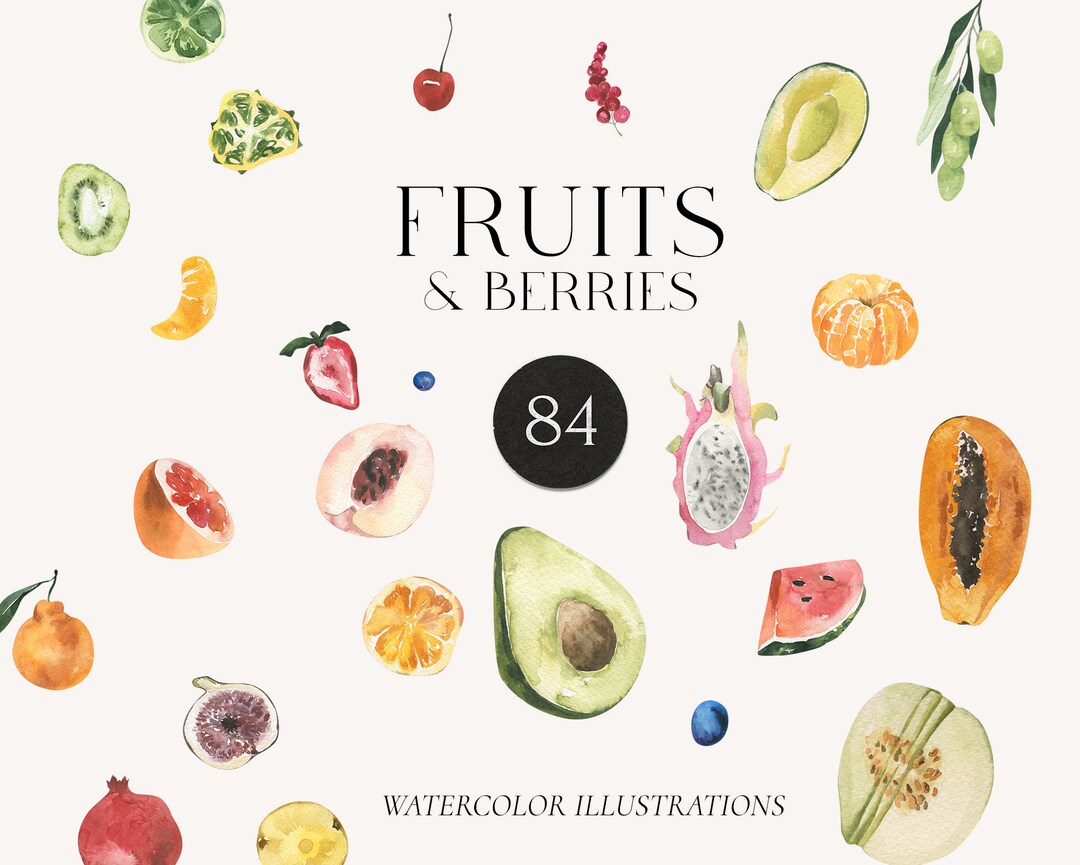 Fruits Watercolor Set - Fruits and Berries Clipart - Fruits Watercolor ...