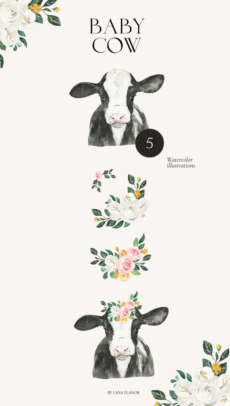 Baby Cow Watercolor Portrait Farm Country Animal Clipart for - Etsy