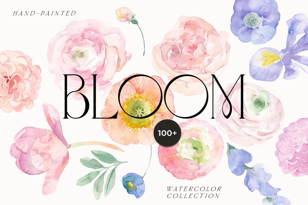 BLOOM Watercolor Floral Clipart - Pastel Watercolor Flowers Png ...