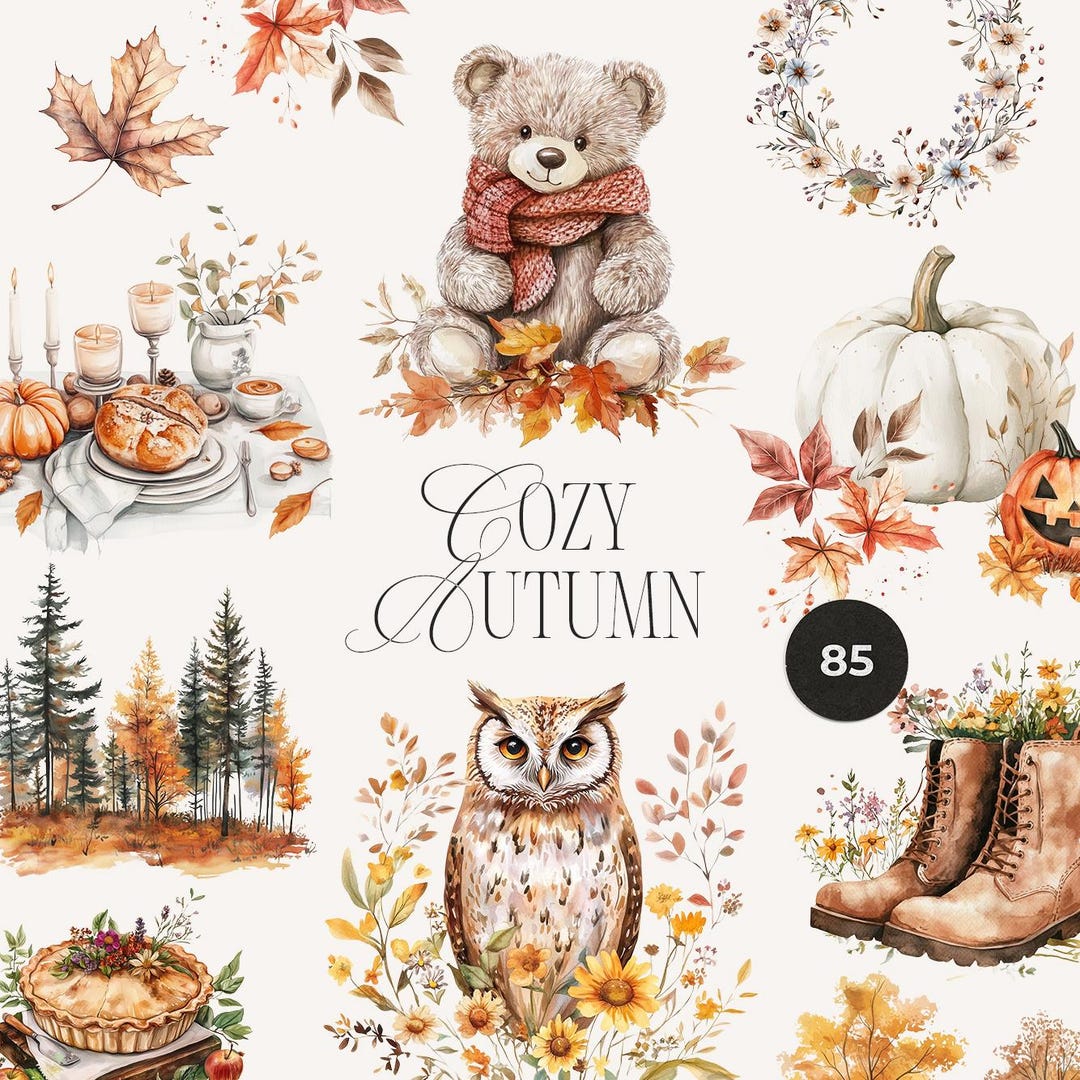 Autumn Watercolor Clipart - Fall Watercolor Clipart PNG - Cozy Autumn ...