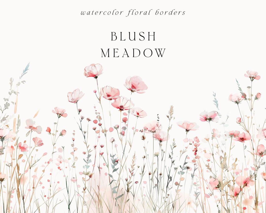 Watercolor Wildflowers Clipart - Blush Wildflowers Borders - Watercolor ...