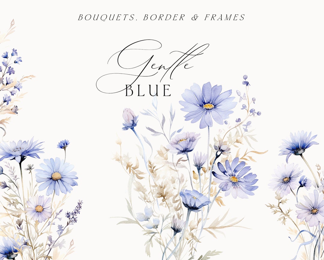 Watercolor Blue Floral Clipart - Winter Wildflowers Clipart Png - Blue ...