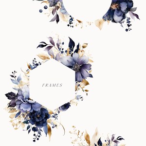 Watercolor Fall Flowers Fall Deep Blue and Gold Clipart Autumn Flowers ...