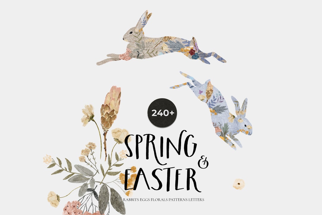 Easter Clipart Set - Spring Clipart - Easter Rabbits Bunny Easter Eggs ...