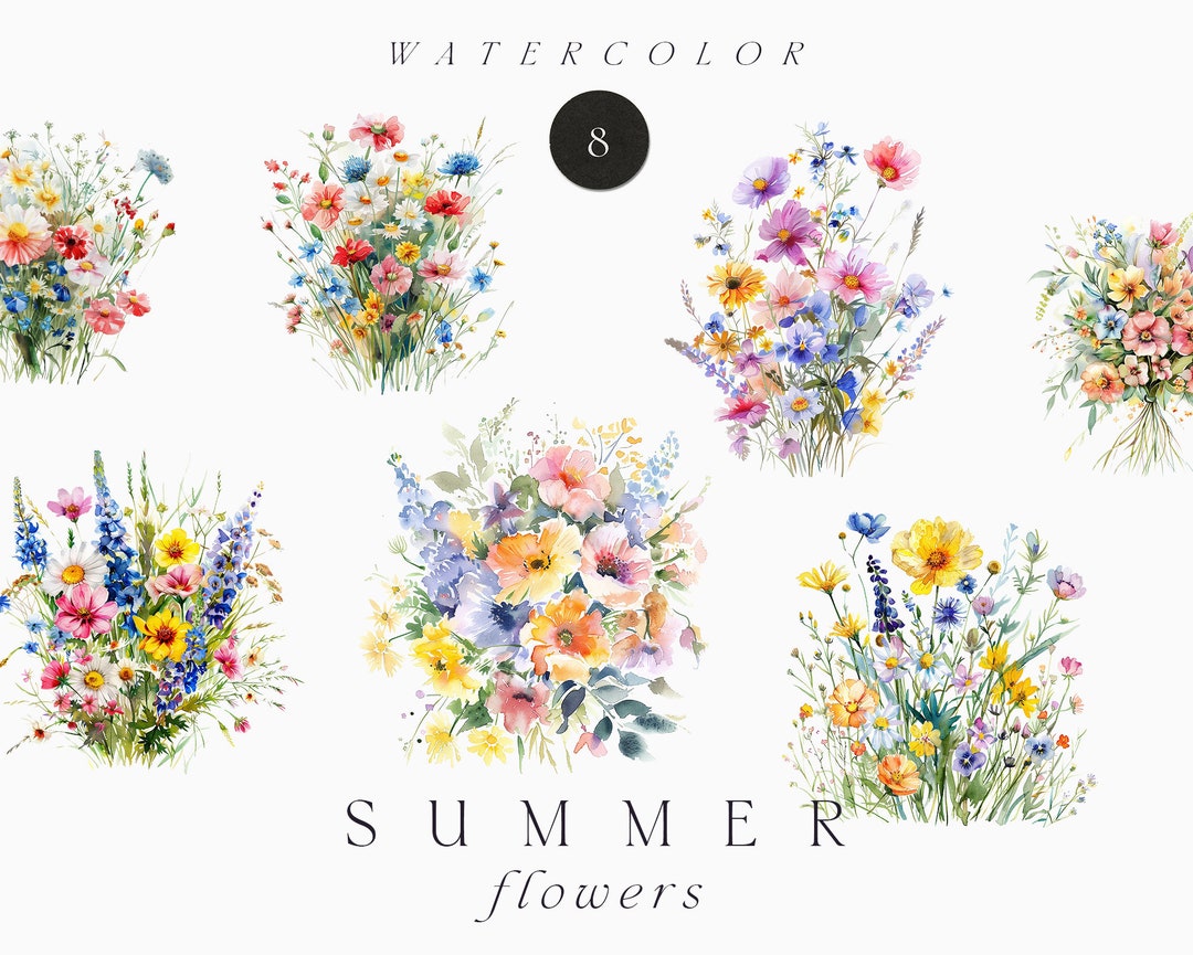 Watercolor Summer Flowers Clipart - Summer Floral Clipart Png - Summer ...
