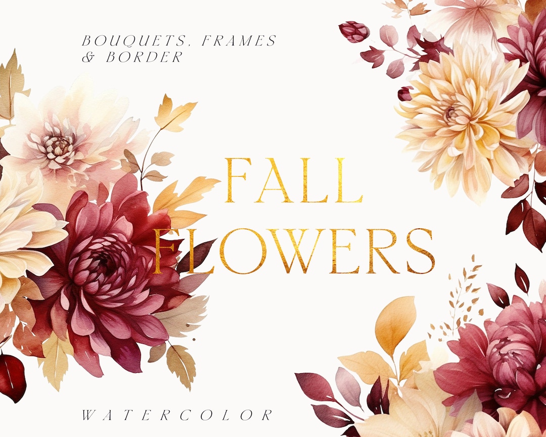 Watercolor Fall Floral Clipart - Watercolor Autumn Flowers - Fall ...