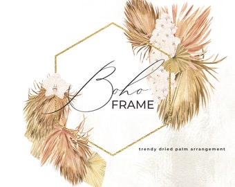 Boho Gold Frame Clipart Watercolor Plumeria Tropical Leaves - Etsy