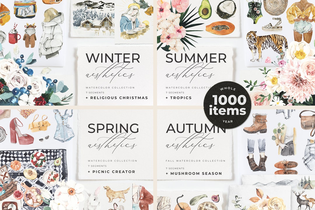 Watercolor BUNDLE 4 in 1 - Seasons Aesthetics Clipart - WINTER ...