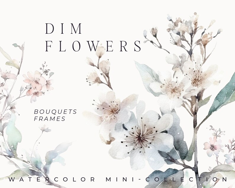 Watercolor Dim Floral Clipart Ethereal Grey Neutral Flowers - Etsy