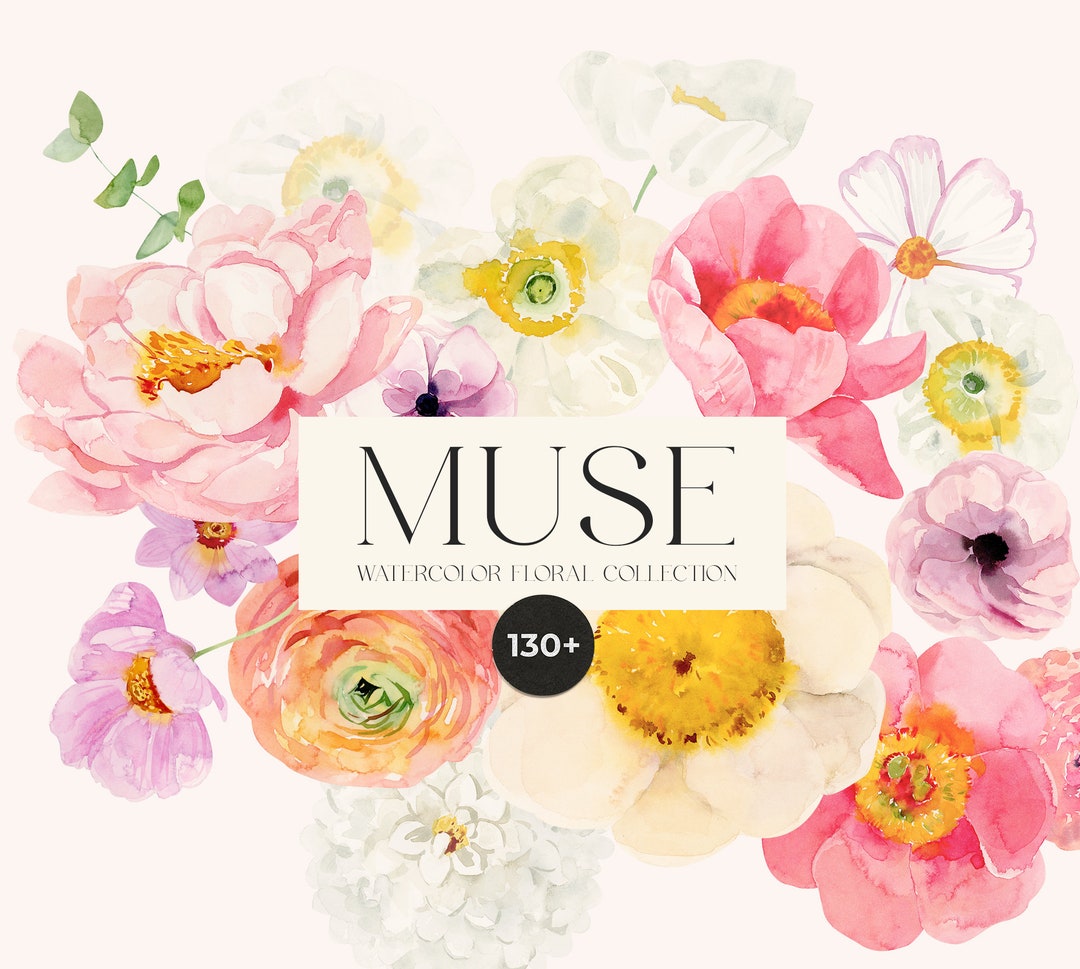 MUSE Watercolor Floral Clipart - Bright Pink Watercolor Flowers Png ...