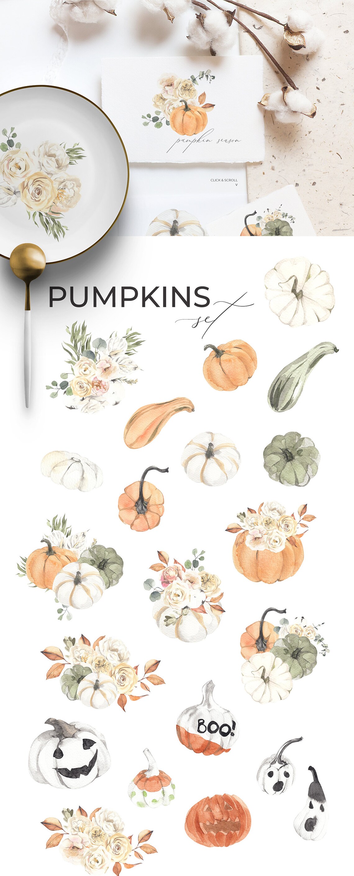 Watercolor Pumpkins HALLOWEEN Set Painted Decorate Scary - Etsy