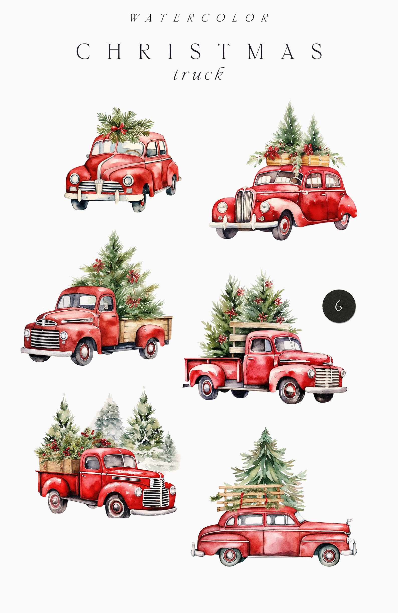 Watercolor Christmas Clipart - Watercolor Red Truck With Christmas Tree ...