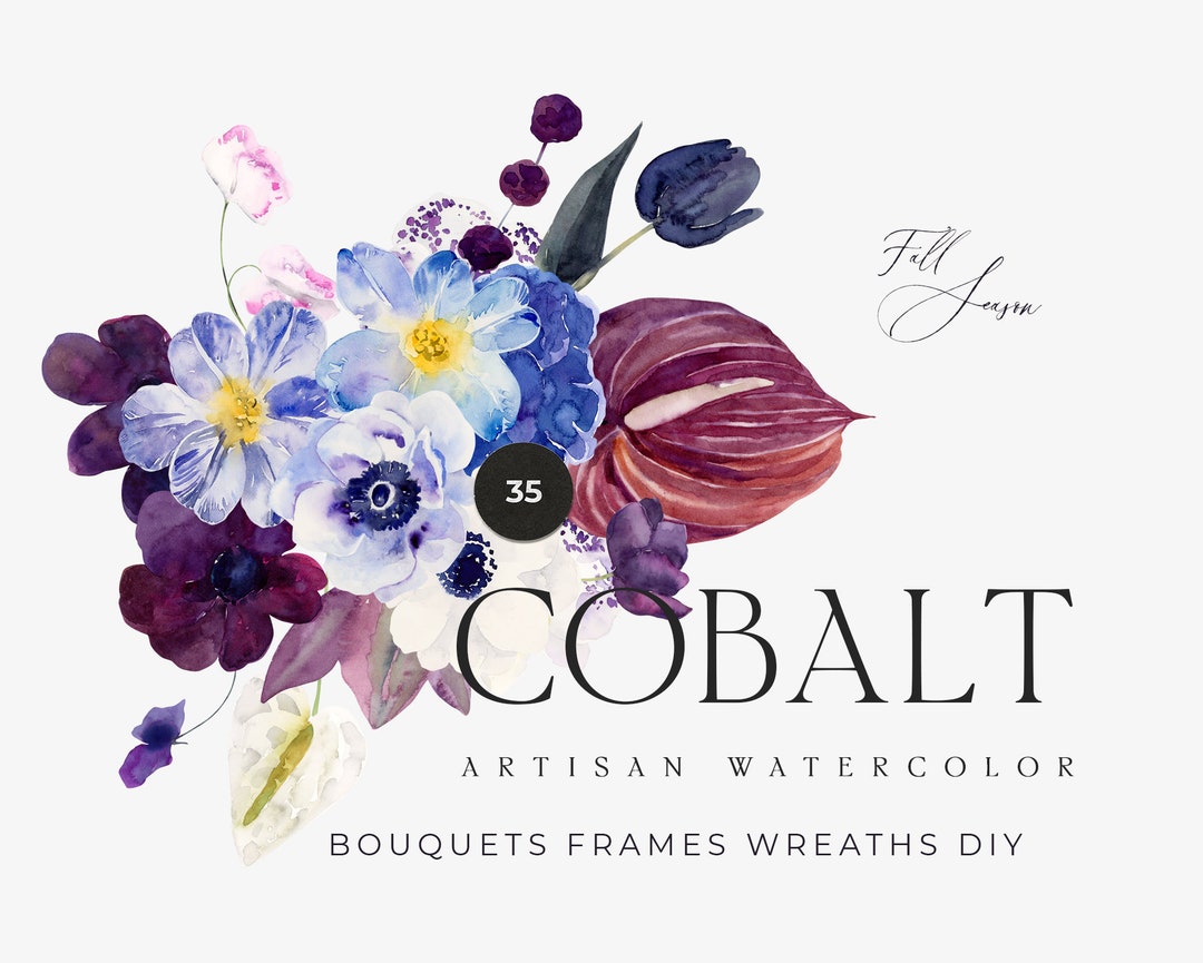 COBALT Watercolor Floral Clipart - Floral Png - Watercolor Flowers ...