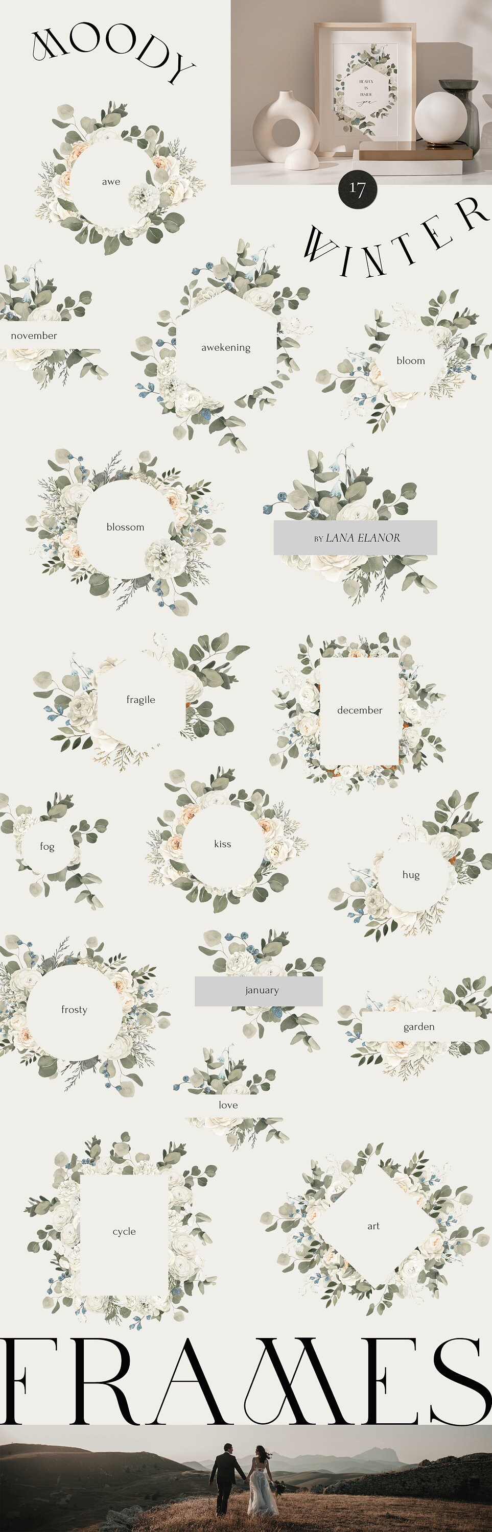 Floral Frames Watercolor Set Neutral Pale Soft White Flowers - Etsy