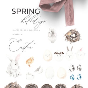 EASTER Watercolor Clipart Set - Bunny Rabbit Egg Hunt Nest Chick Spring ...