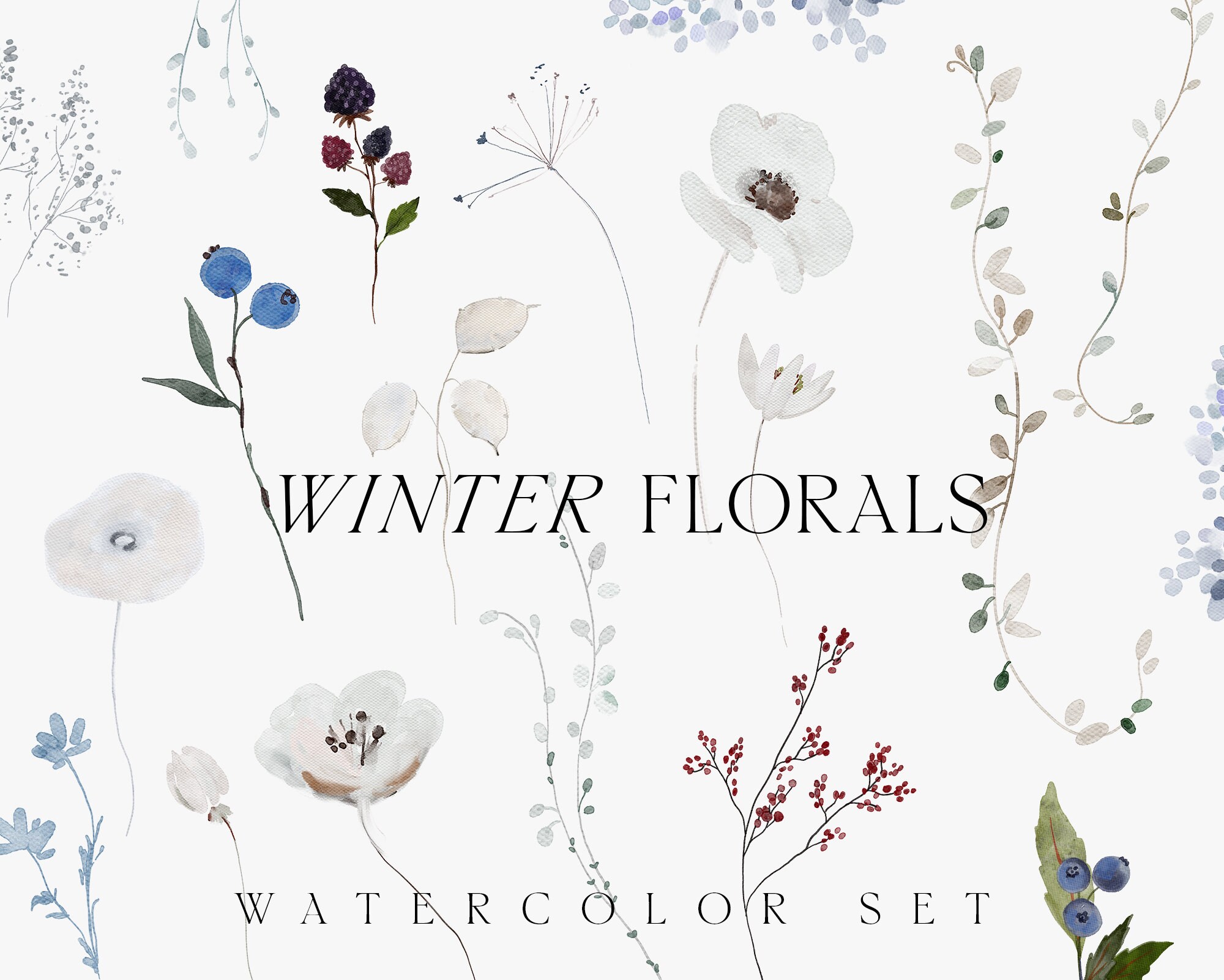 Winter Watercolor Floral Clipart - Christmas Watercolor Flowers Set ...