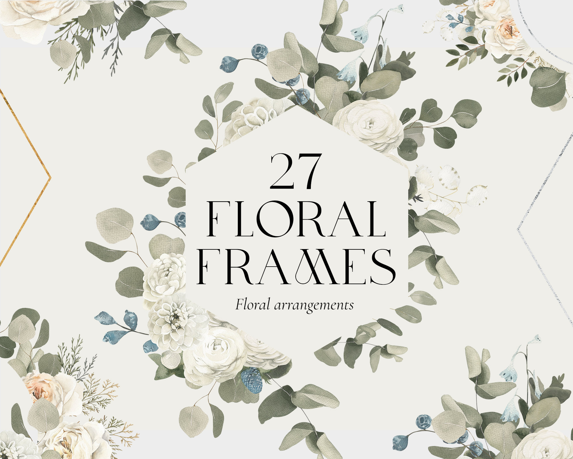 Floral Frames Watercolor Set Neutral Pale Soft White Flowers - Etsy