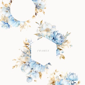 Watercolor Floral Clipart - Blue and Gold Flowers - Golden Blue Flowers ...