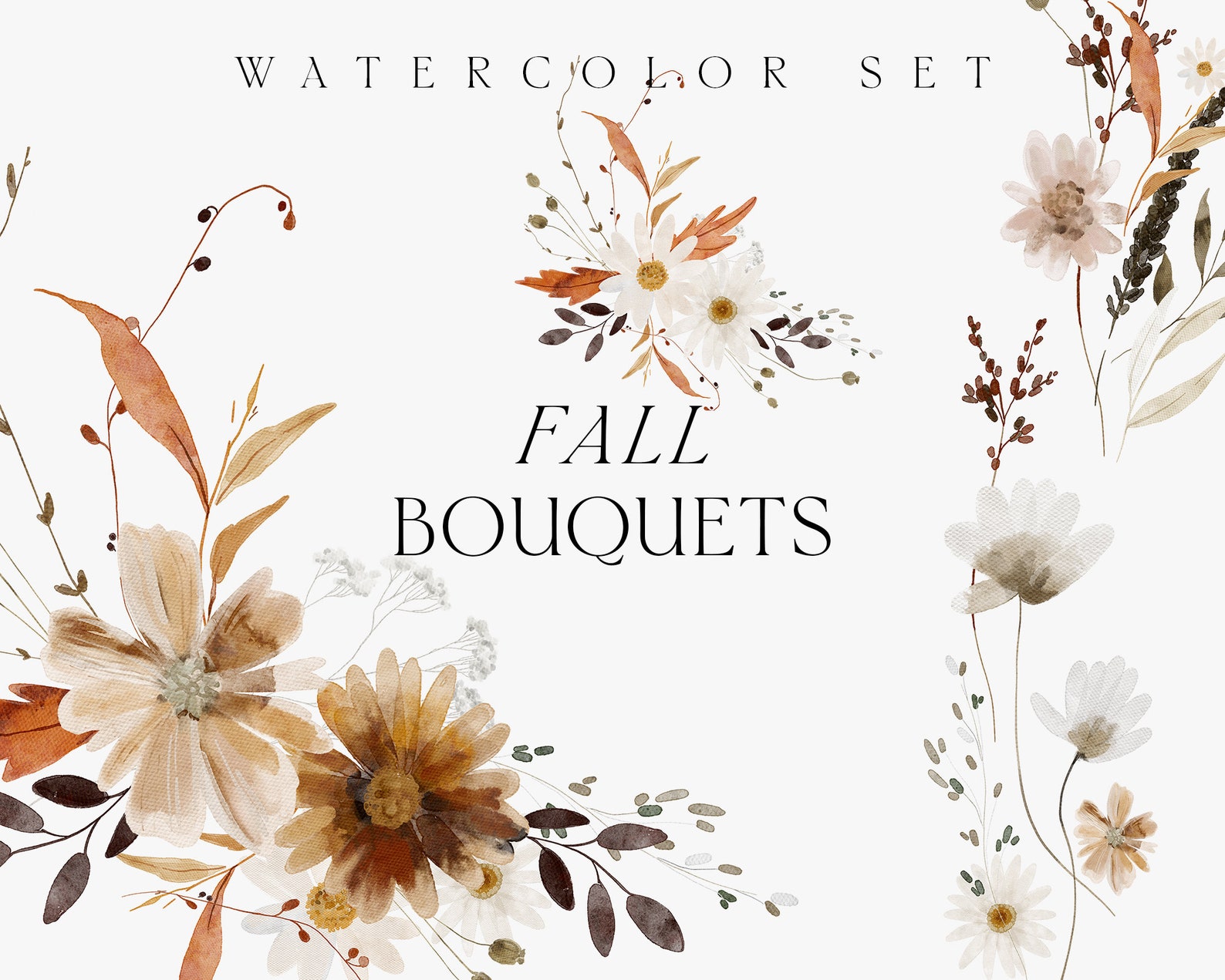Fall Watercolor Floral Clipart Autumn Watercolor Bouquets - Etsy