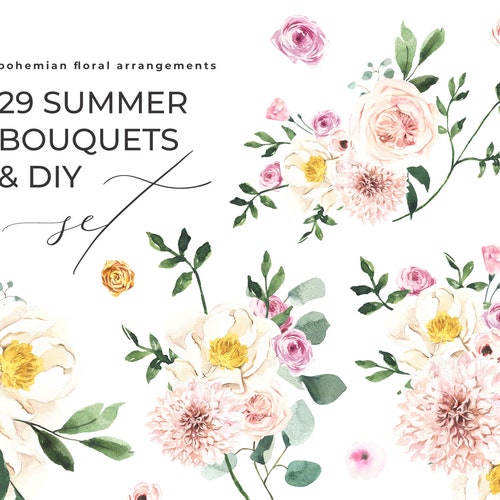 Watercolor Floral Bouquets Watercolor Clipart Summer Autumn - Etsy