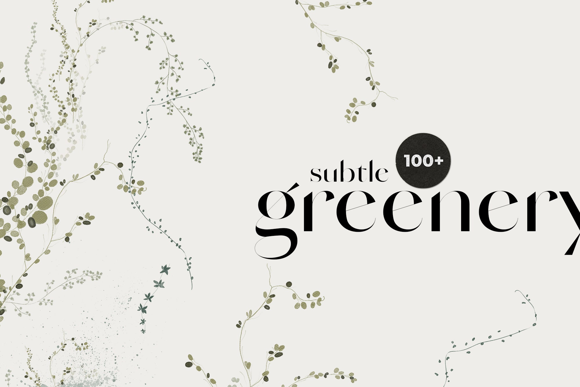 Greenery watercolor set Subtle greenery clipart fragile airy | Etsy