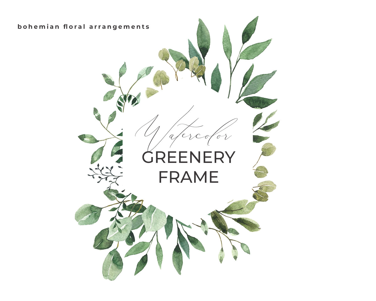 GREENERY FRAME Watercolor foliage green leaf floral logo brand | Etsy