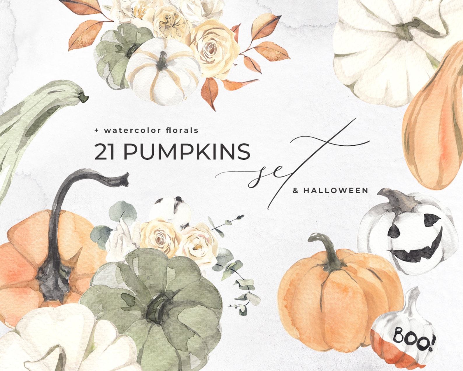 Watercolor Pumpkins HALLOWEEN Set Painted Decorate Scary - Etsy