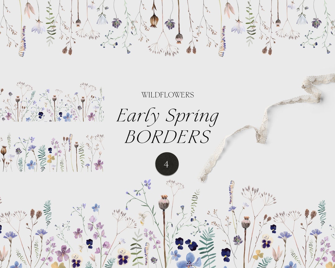 Watercolor Floral Clipart - Wildflowers Border Set - Spring Floral ...