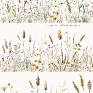 Neutral Wildflowers Clipart - Watercolor Floral Border Png - Neutral ...