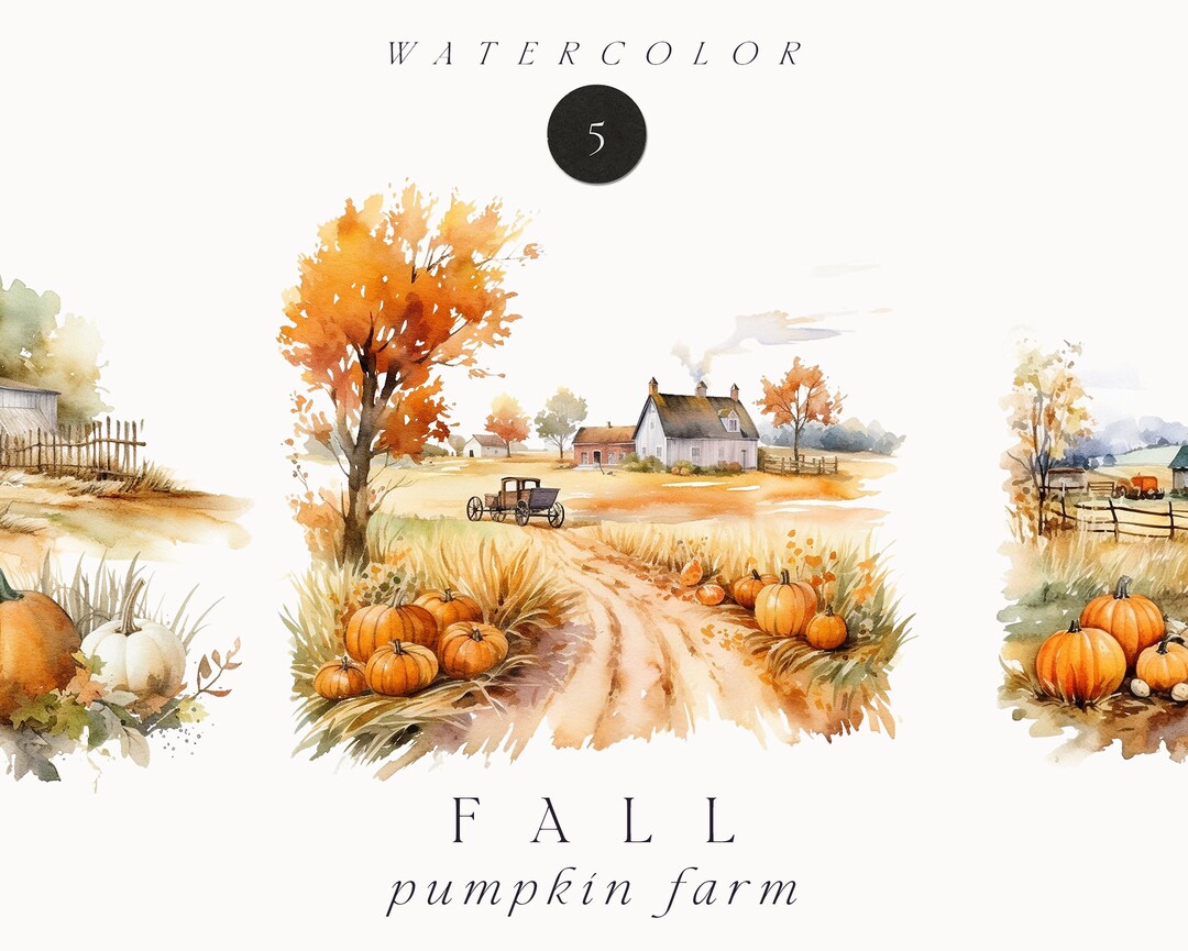 Watercolor Fall Clipart - Watercolor Fall Pumpkins - Pumpkins Farm ...