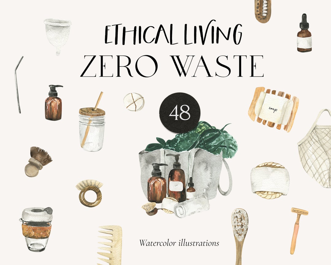 Zero Waste Watercolor Set - Sustainable Living Clipart - Minimalist ...