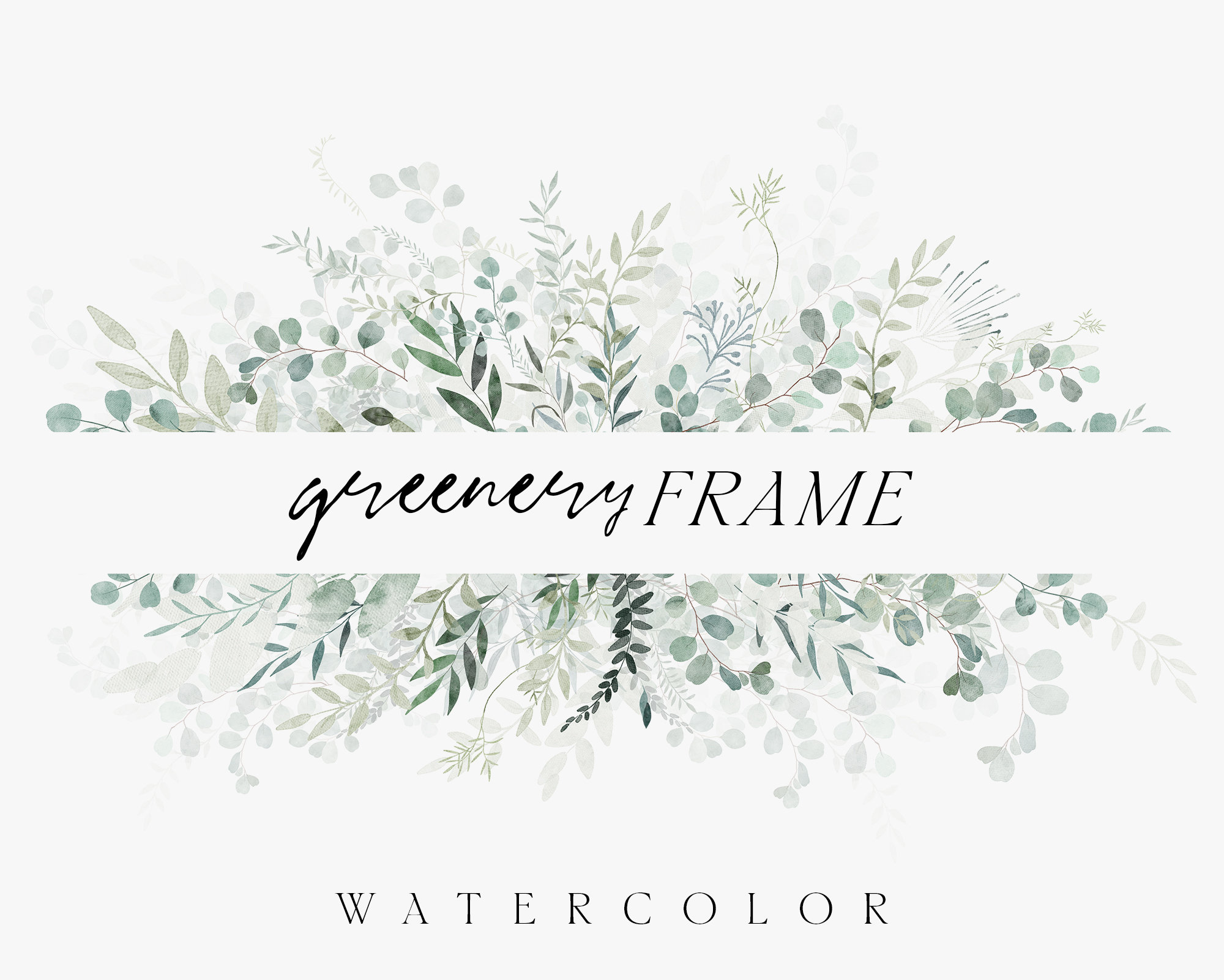 Greenery Frame - Greenery Watercolor Frame - Green Leaves - Horizontal ...
