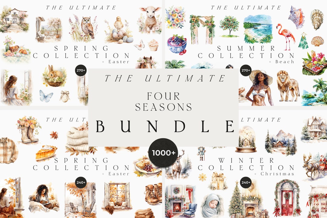 Watercolor Clipart Bundle - Ultimate Four Seasons All Year Lifestyle ...