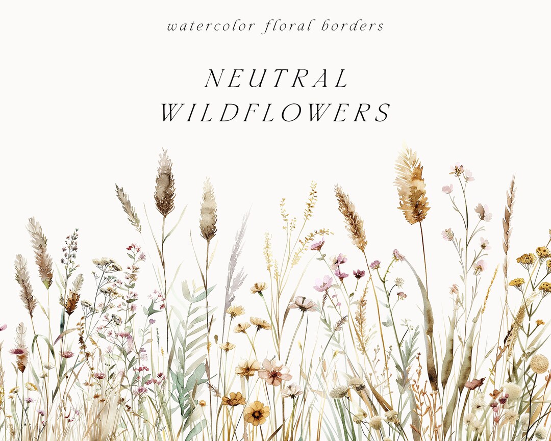Neutral Wildflowers Clipart - Watercolor Floral Border Png - Neutral ...