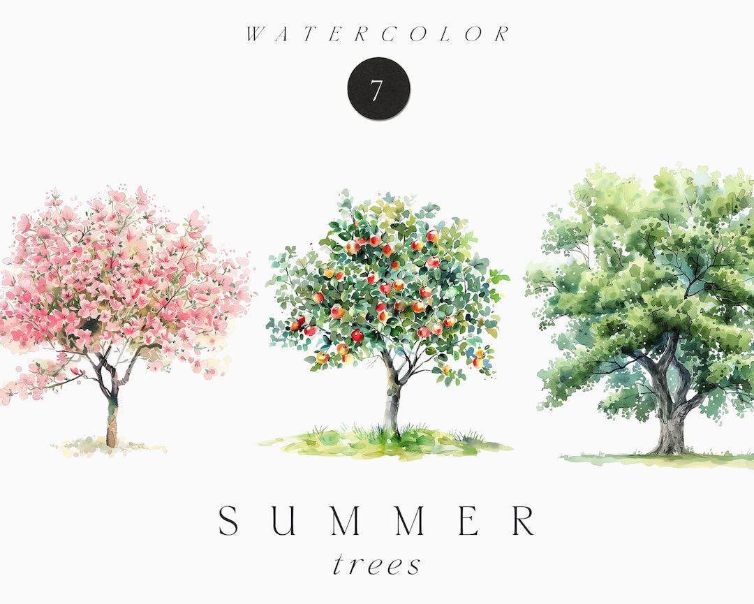 Watercolor Trees Clipart Png - Watercolor Summer Clipart - Blooming ...